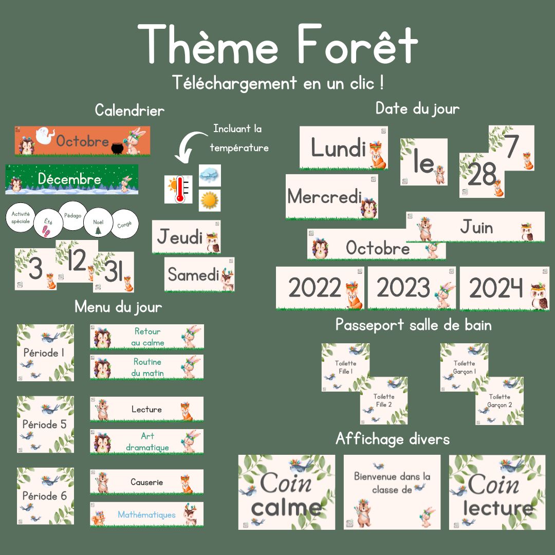 Ensemble complet Forêt – Menu de jour/Calendrier/Affiches/Météo/etc ...