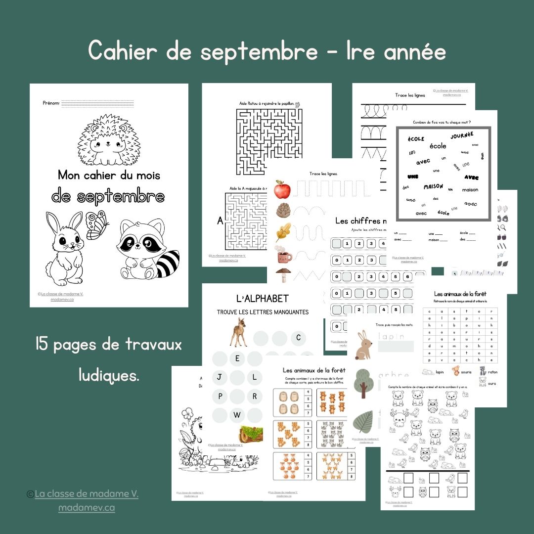 Cahier de consolidation – Septembre – 1re année – La classe de Madame V