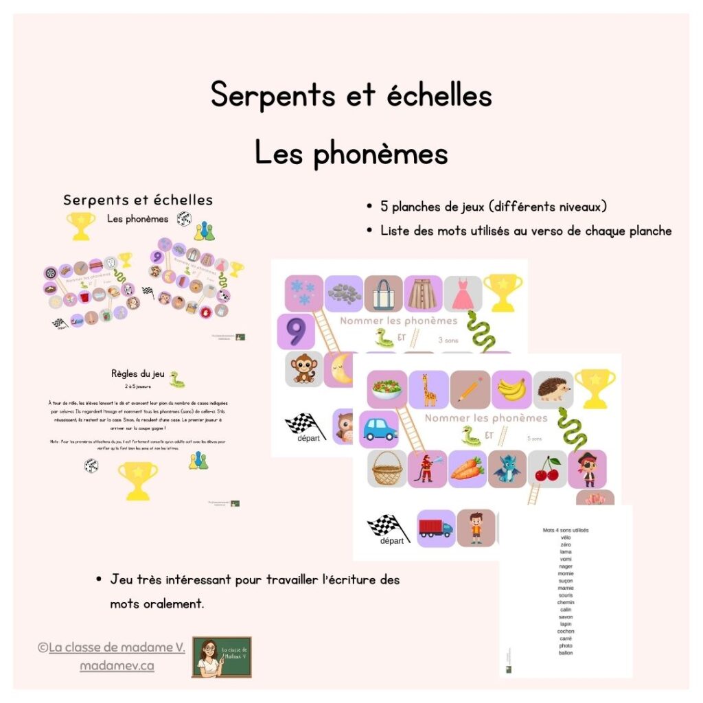 Serpents et échelles – Les phonèmes (sons) – La classe de Madame V