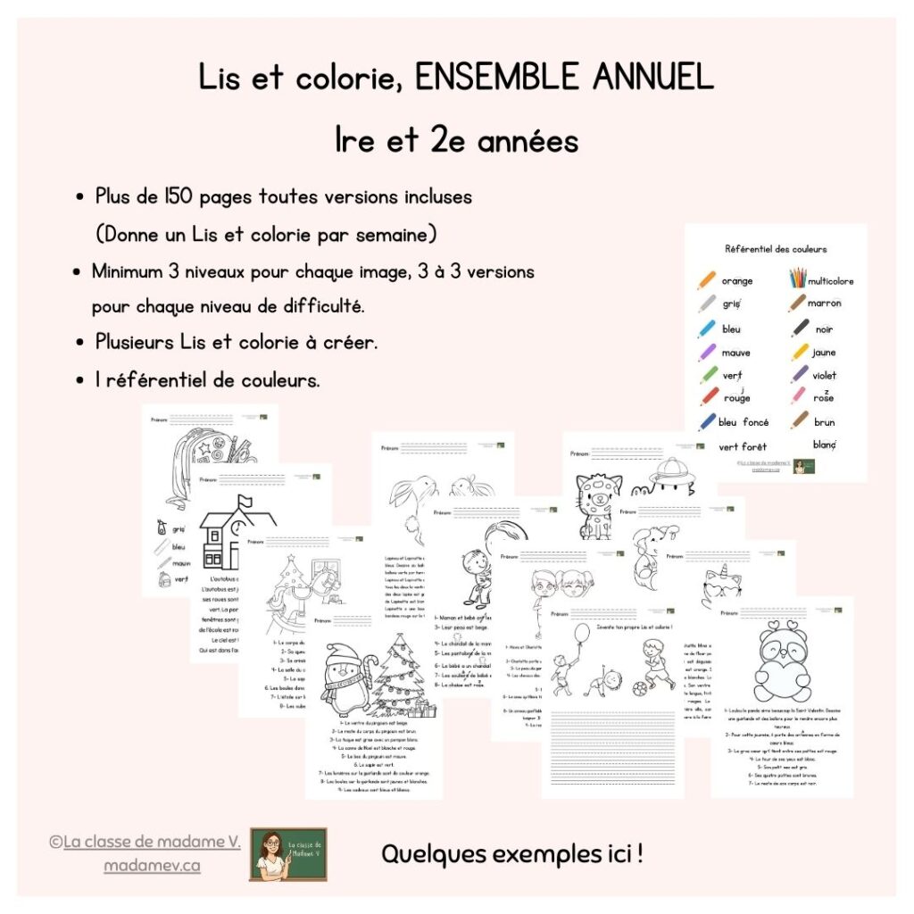 Ensemble annuel de Lis et colorie – 1re et 2e année – Grandissant – La ...