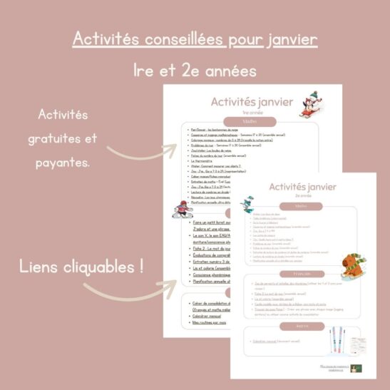 Activités conseillées pour janvier (1re et 2e années) – La classe de ...