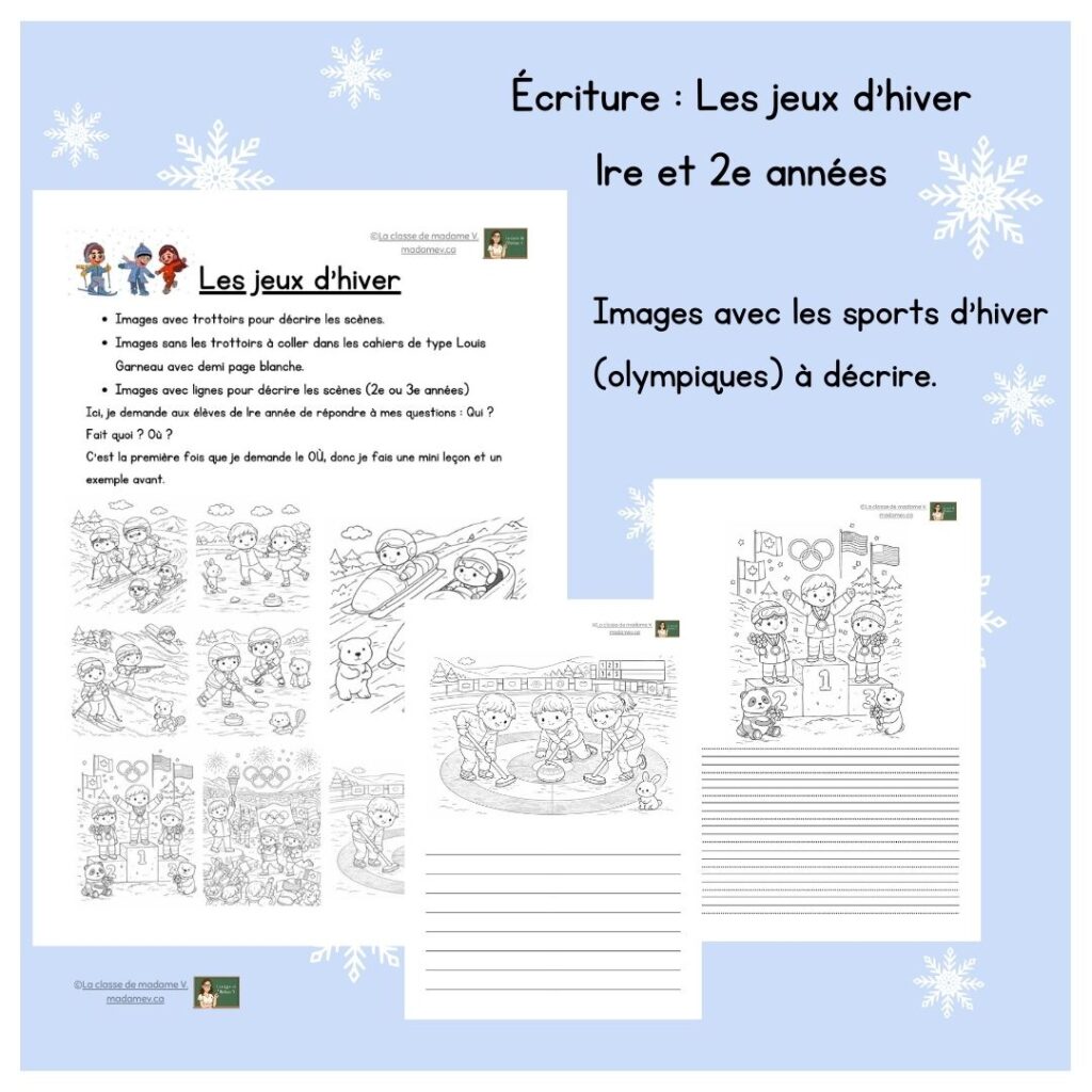 Les jeux d’hiver- Écriture – 1er cycle – La classe de Madame V