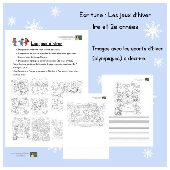 Les jeux d’hiver- Écriture – 1er cycle – La classe de Madame V