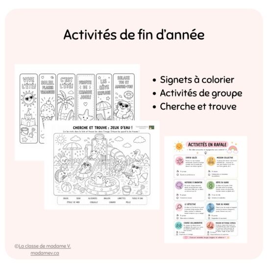 Activités fin d’année – 1er cycle – La classe de Madame V